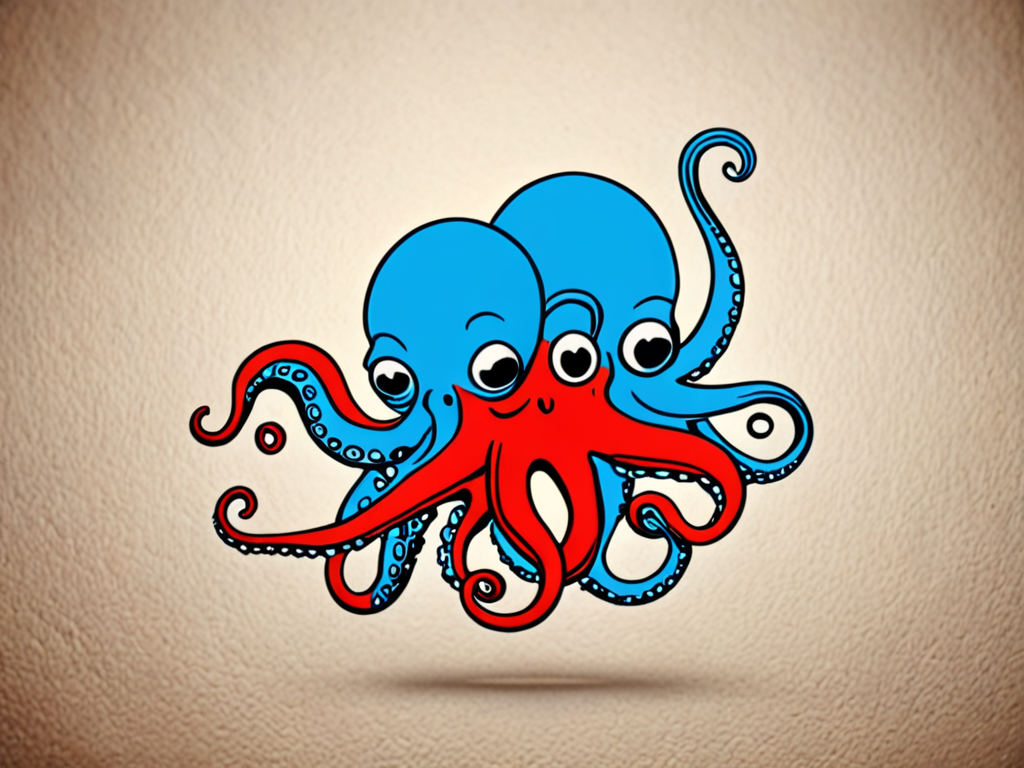 two cartoon octopus, one red and the other blue