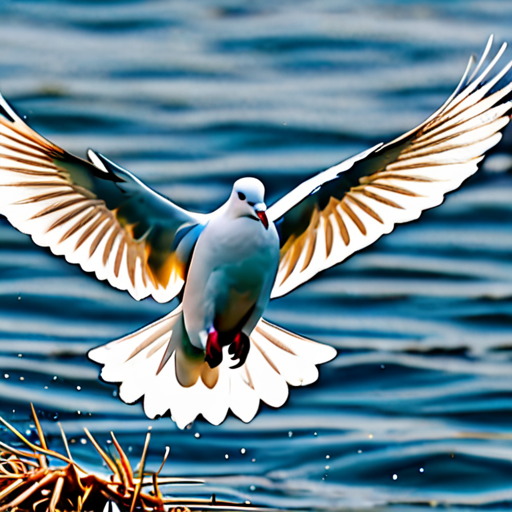 White dove flying over water