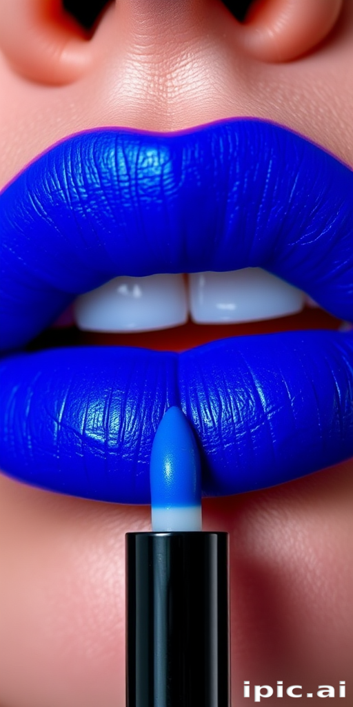 Vibrant Blue Lips: A Close-Up of Bold Lipstick Application and Beauty