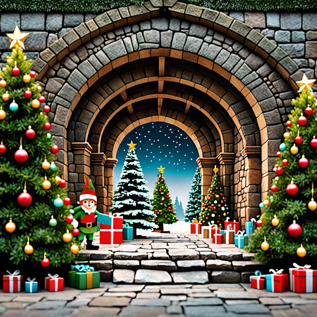 create a front perspective view of christmas theme workshop with elf ...