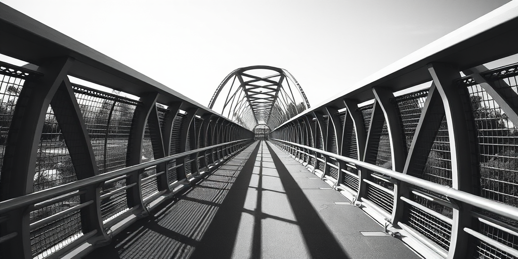 Linear Perspective of a Modern Bridge Surrounded by Nature's Tranquility