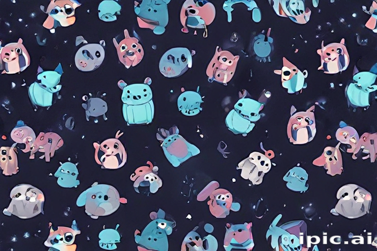 A Whimsical Collection of Cute, Colorful Animal Characters in Space.