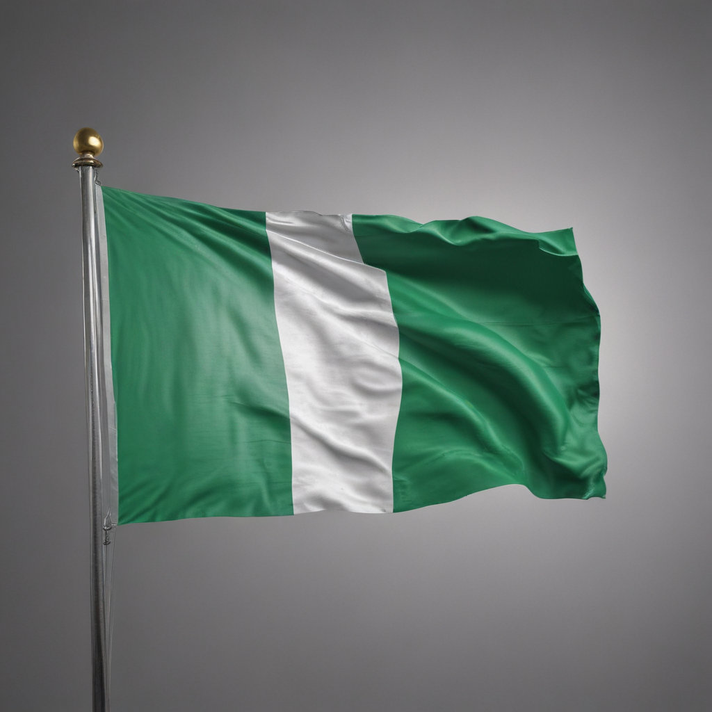 Vibrant Nigerian Flag Fluttering Gracefully Against a Soft Gray Background