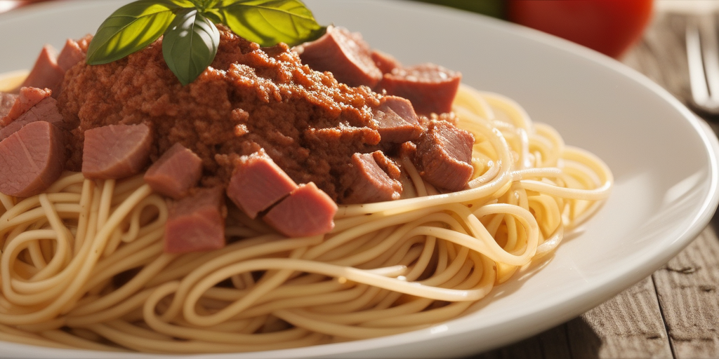 A Delicious Plate of Spaghetti Topped with Savory Meat Sauce and Herbs.
