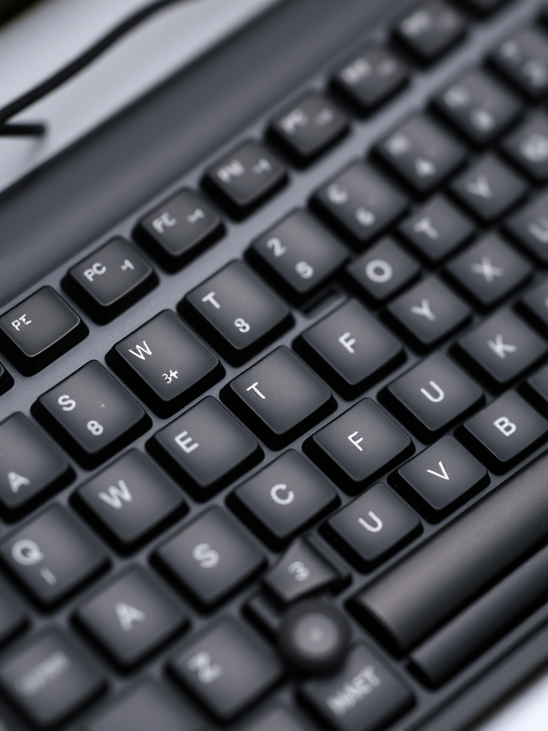 Close-Up View of a Modern Black Computer Keyboard with Detailed Keys