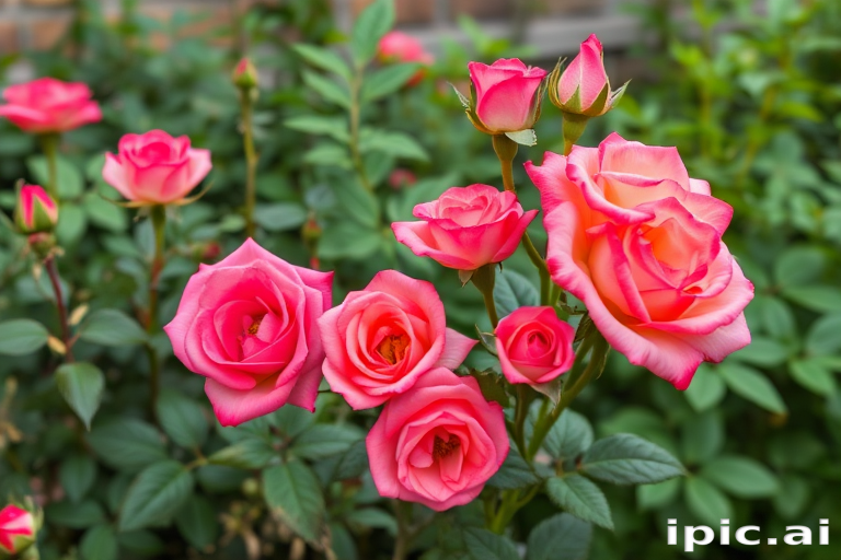 A Beautiful Display of Vibrant Pink Roses in Full Bloom Outdoors.