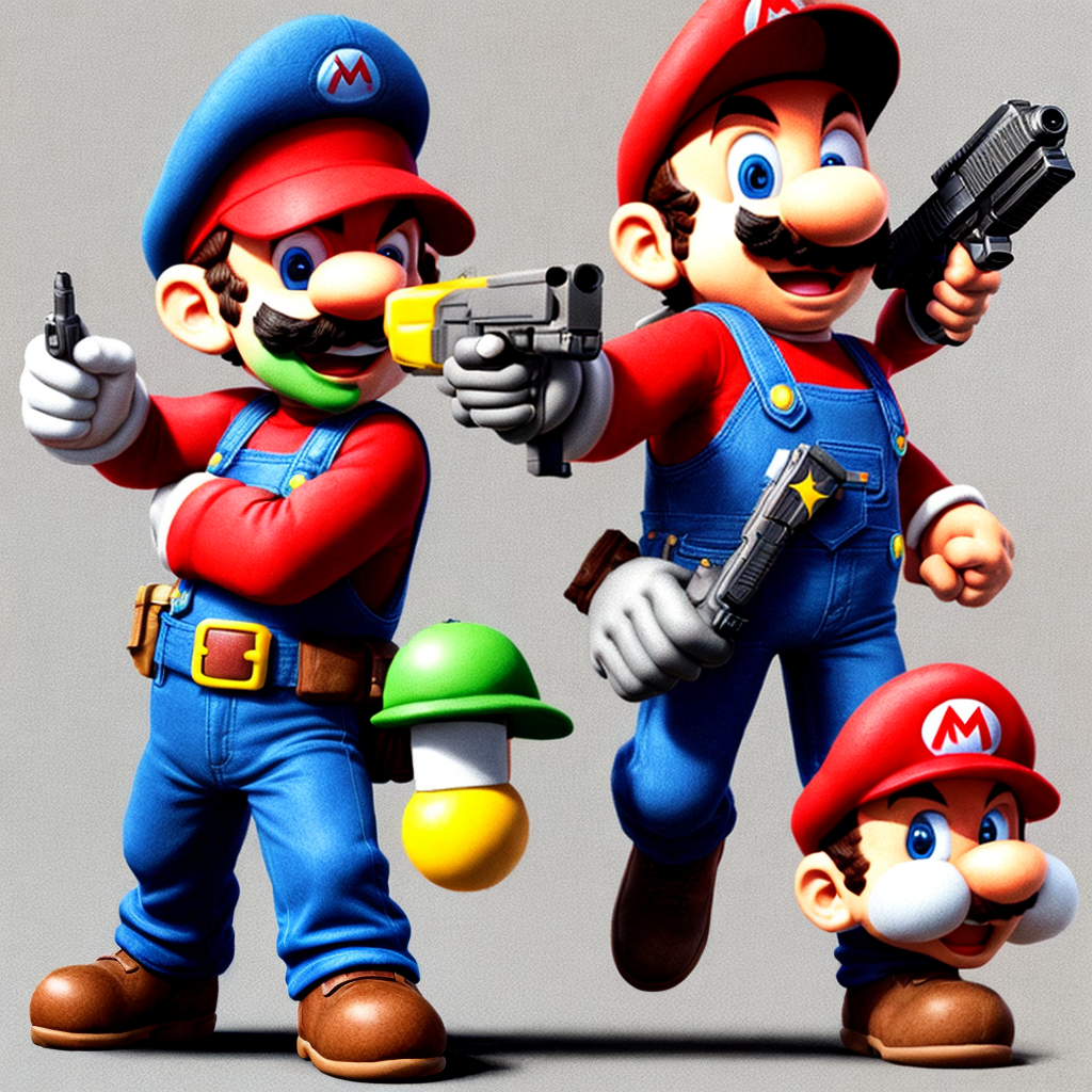 baby mario with shootinggun pointed at mike tyson