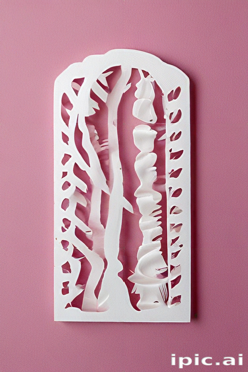 Intricate White Paper Cut Art Depicting Nature's Beauty on Pink Background