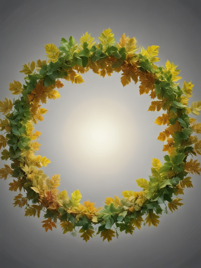 Beautiful Circular Wreath Made of Vibrant Green and Yellow Leaves