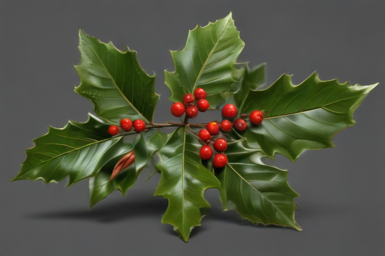 A Beautiful Holly Branch with Vibrant Red Berries and Glossy Green Leaves