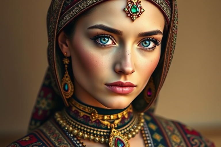 Enchanting Portrait of a Woman in Traditional Attire with Stunning Jewelry