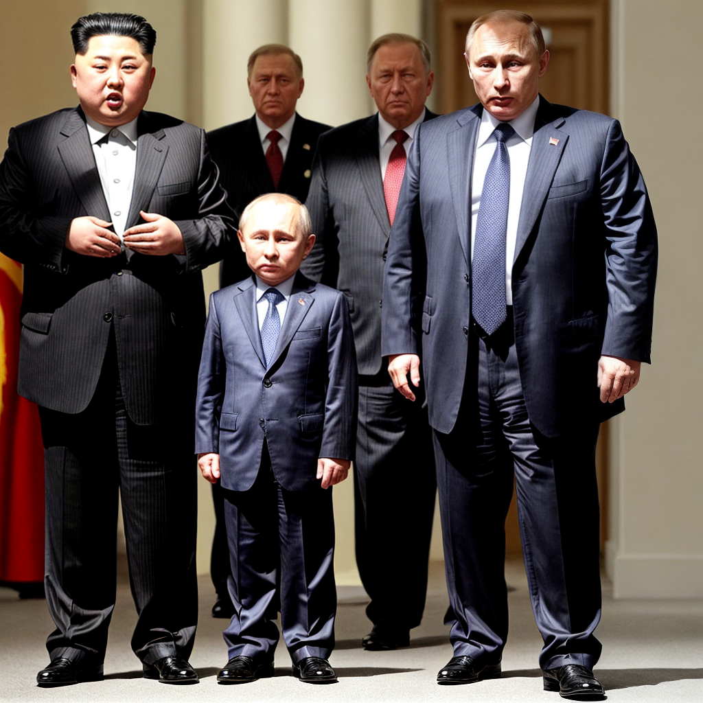 Vladimir Putin as a midget stood next to Kim Jung Un