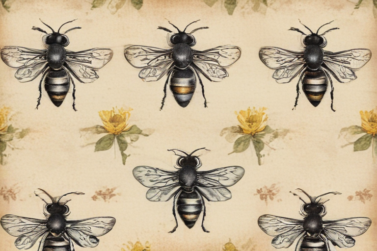 Charming Vintage Illustration of Bees Amongst Delicate Floral Patterns ...