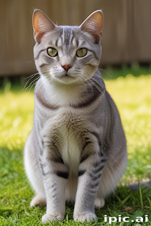 A Majestic Silver Tabby Cat Sitting Gracefully in a Lush Green Garden.