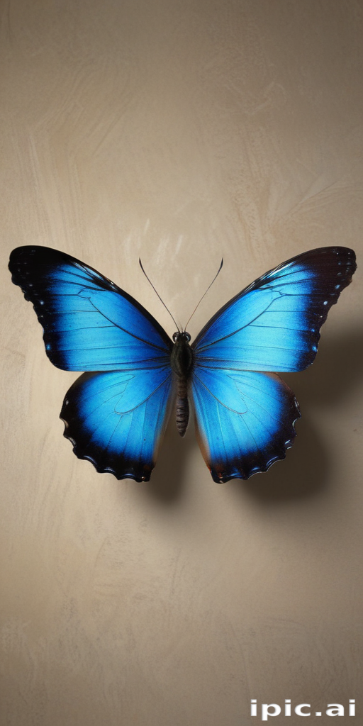 Stunning Blue Butterfly Displaying Its Vibrant Colors Against a Neutral ...