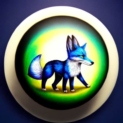 artist impression of a blue fox as a spherical fruit