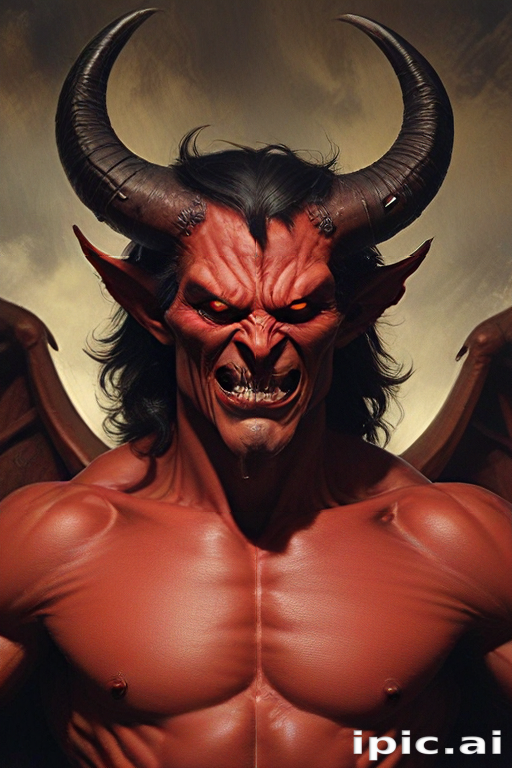 Majestic and Fearsome Portrait of a Demon with Fiery Red Eyes