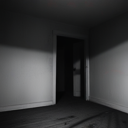 "Create a scene where a shadowy figure lurks in the darkness, its eyes ...