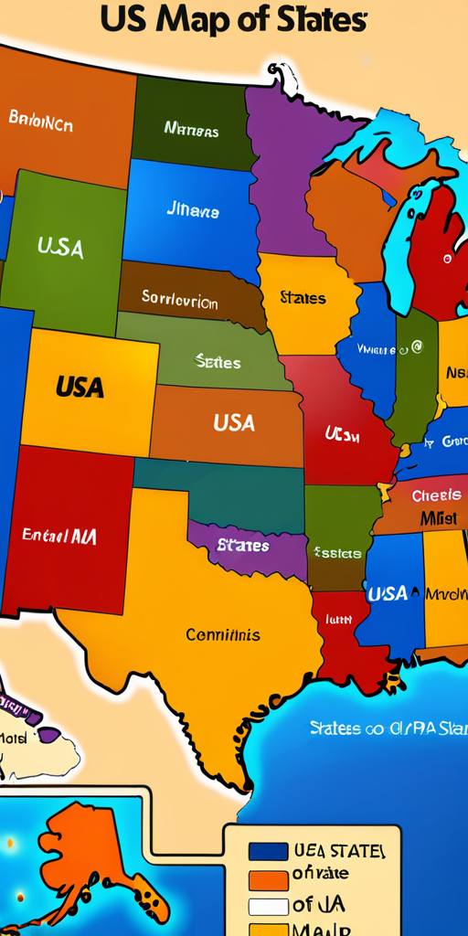 Colorful Illustrated Map of the United States with States Marked Clearly