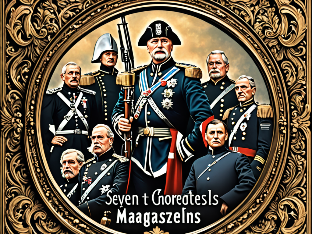 create an epic magazine cover featuring history's seven greatest generals