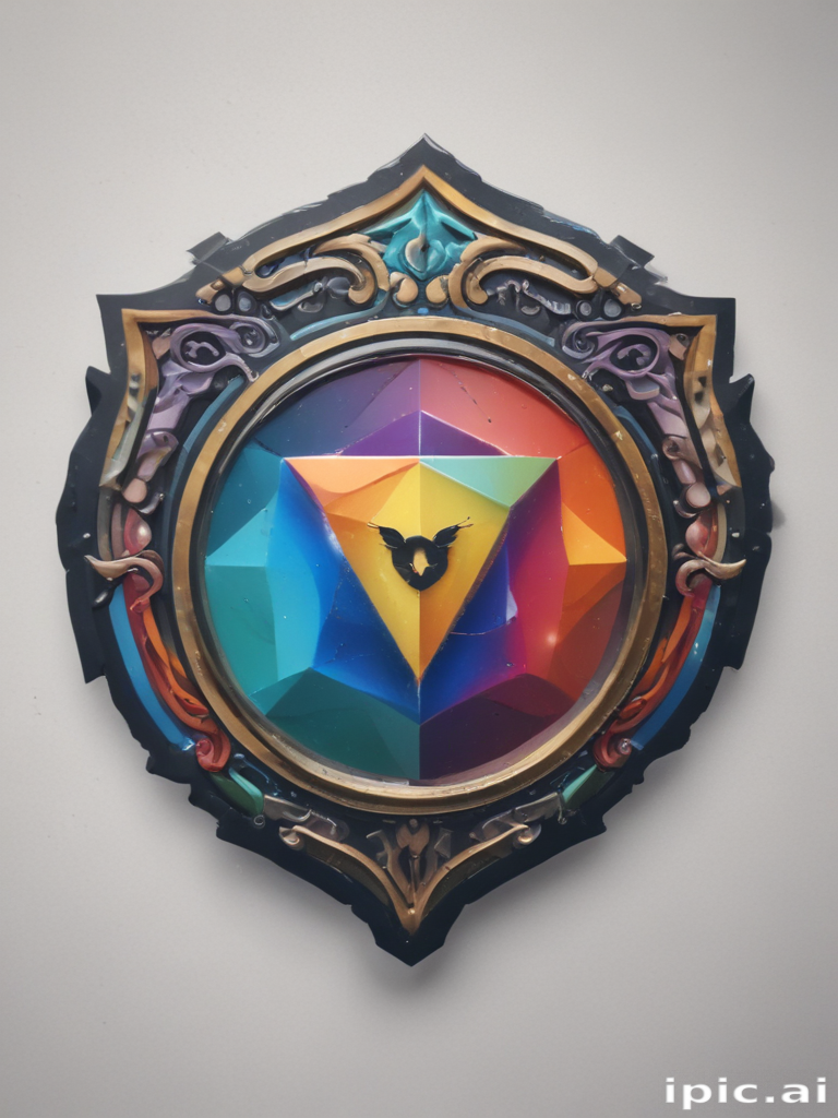 Colorful Geometric Clock Design with Intricate Shield Frame Artistry