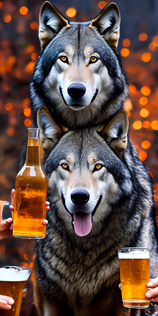 Gray muscular Wolf drinking beer at a party