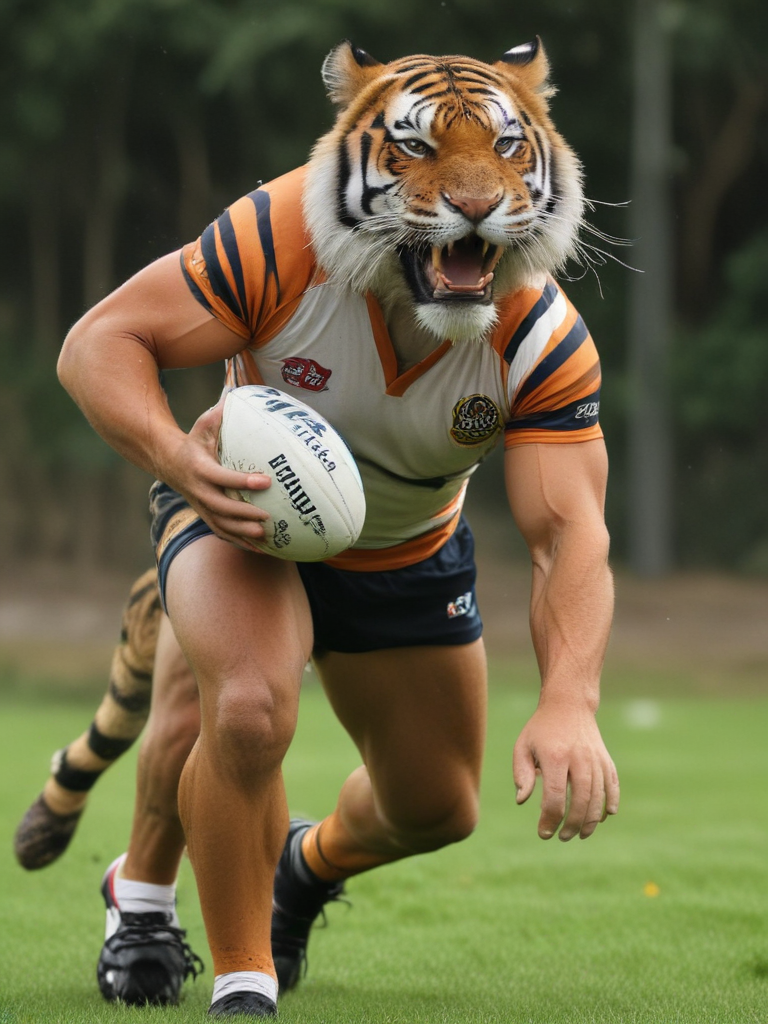 Tiger playing rugby league