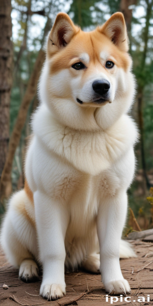 A Majestic Akita Dog Posing Gracefully in a Serene Forest Setting