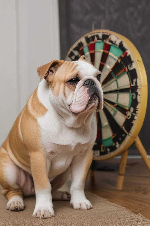 Bulldog playing darts
