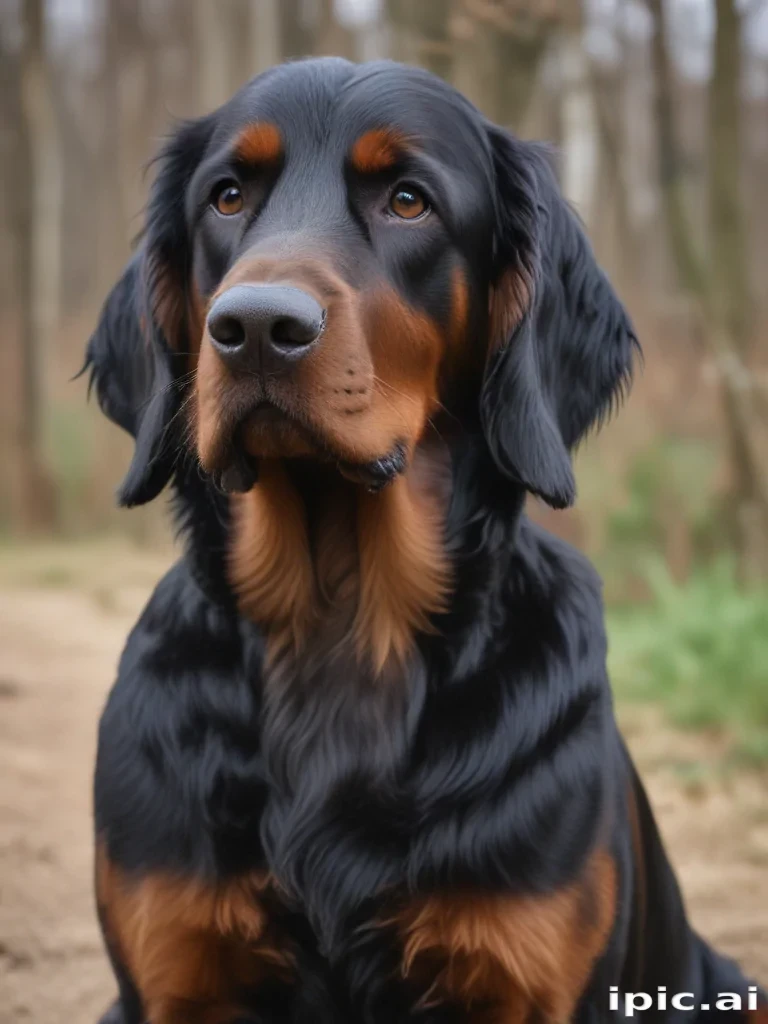A Majestic Portrait of a Beautifully Groomed Gordon Setter Dog Outdoors