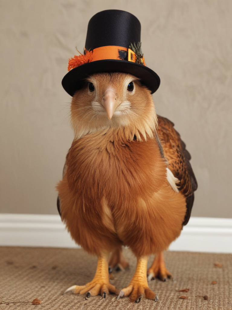 A Festively Dressed Bird Wearing a Hat for a Special Occasion.