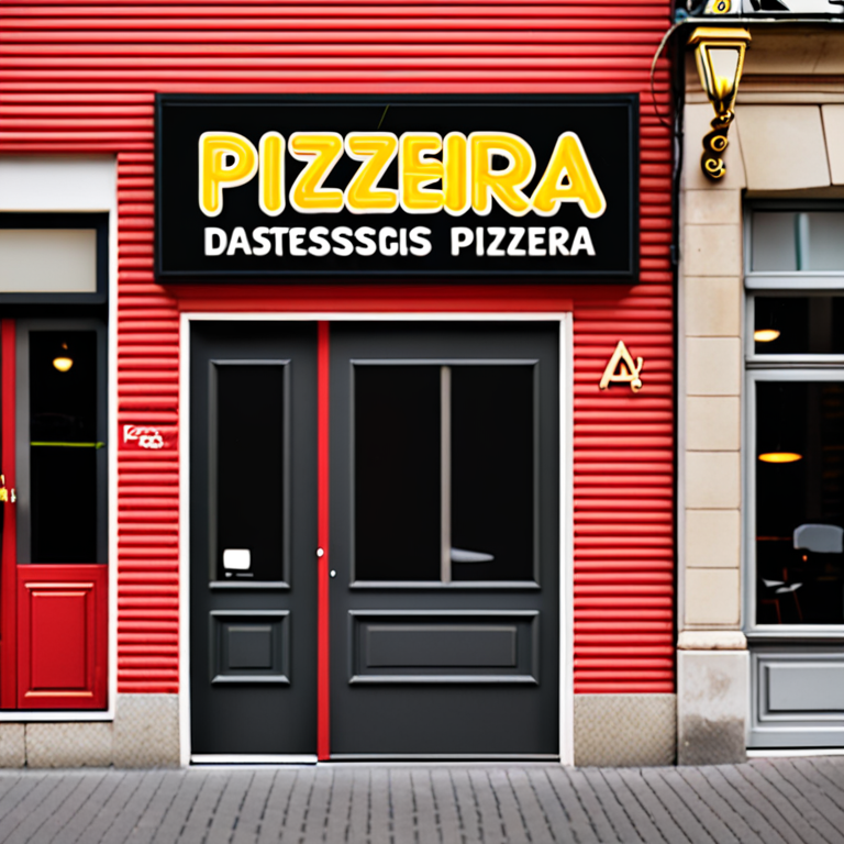 Logo de la façade d'une pizzeria fast-food, Ayman, en couleurs rouge et ...