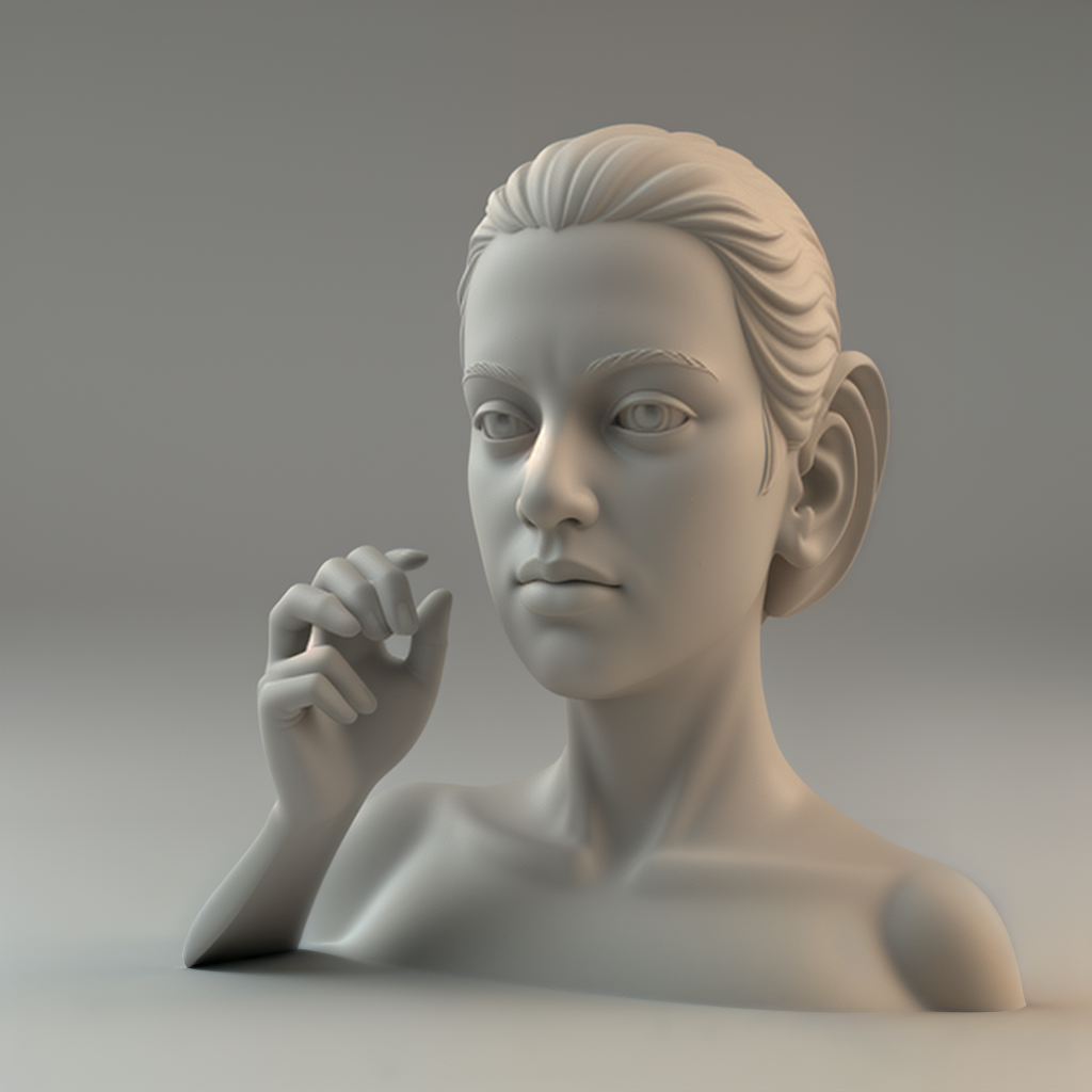 Elegant 3D Sculpt of a Stylized Human Figure with Delicate Features