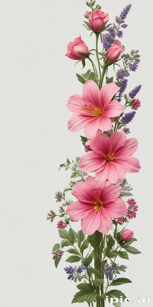 Beautiful Vertical Arrangement of Pink Flowers with Delicate Green Foliage