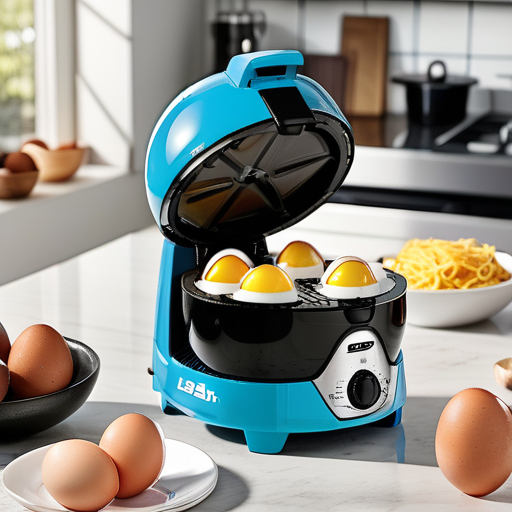 Bright Blue Egg Cooker Perfectly Steaming Eggs in a Modern Kitchen