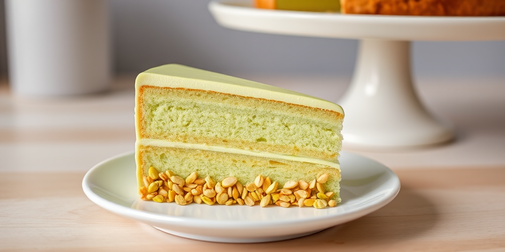 A Delicious Slice of Moist Green Cake Topped with Crunchy Nuts.