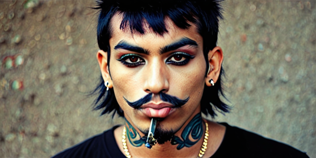 tall emo mexican man with septum piercing smoking weed