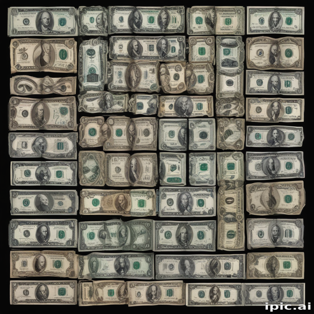 A Collection of Vintage and Current U.S. Dollar Bills Displayed Together.
