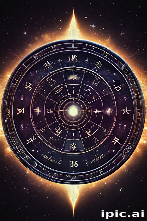 Celestial Zodiac Wheel Illuminated by Cosmic Energy and Stars