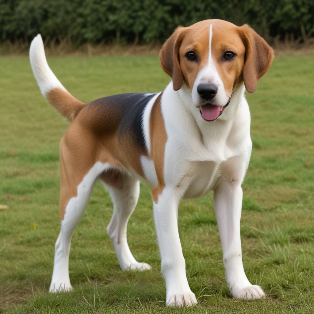 A Playful Beagle Standing on Green Grass in a Sunny Park.