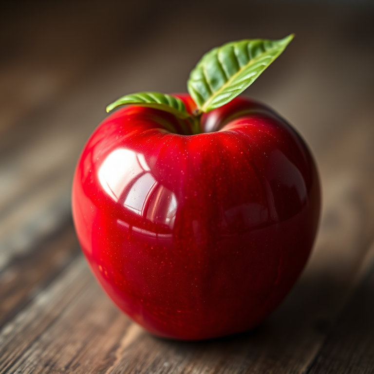 Create a highly detailed, photorealistic image of a shiny red apple ...