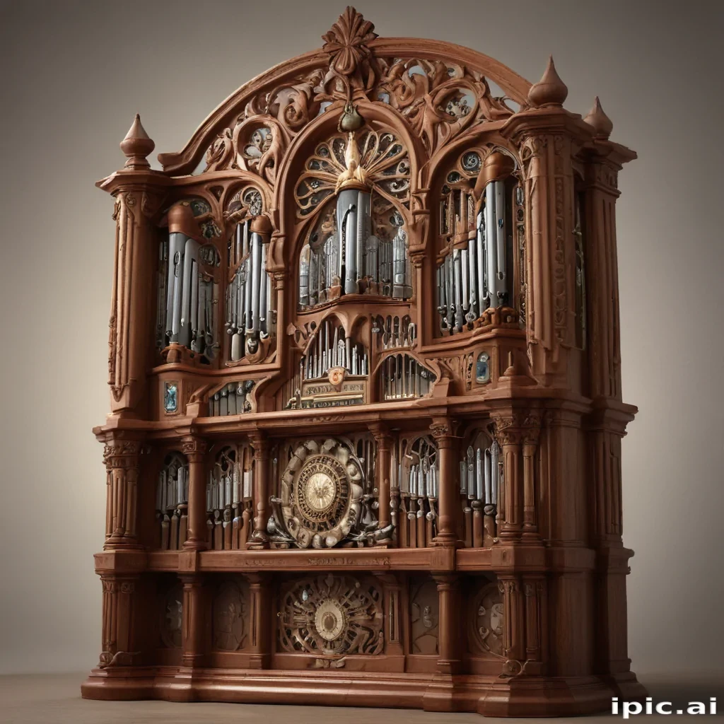Intricate Vintage Organ with Detailed Carvings and Elegant Design Elements