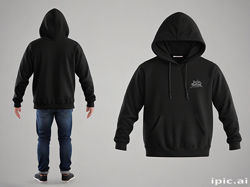 Stylish Black Hoodie Design Showcasing Front and Back Perspectives