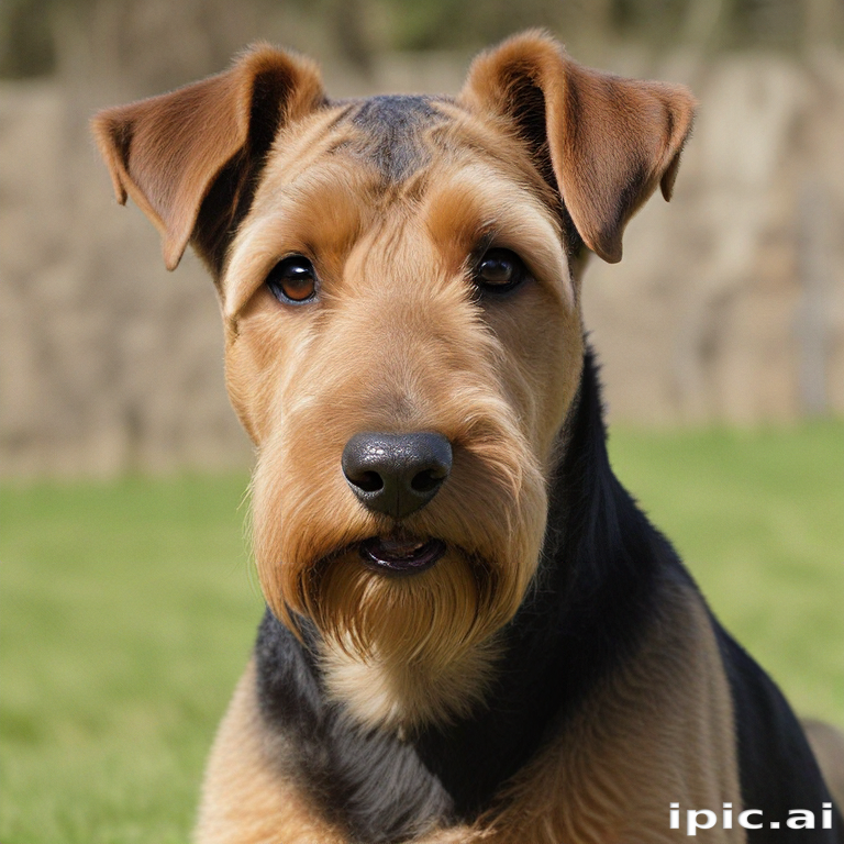 A Close-Up Portrait of a Friendly Airedale Terrier in Nature.