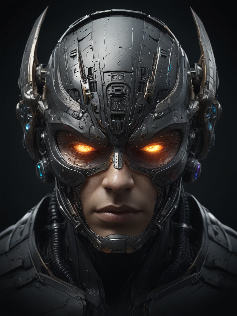 Futuristic Cyborg Portrait with Glowing Eyes and Intricate Mechanical ...