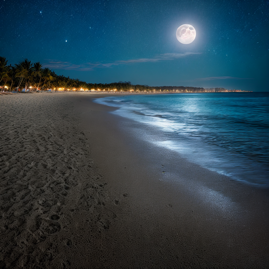 moon on the beach at night