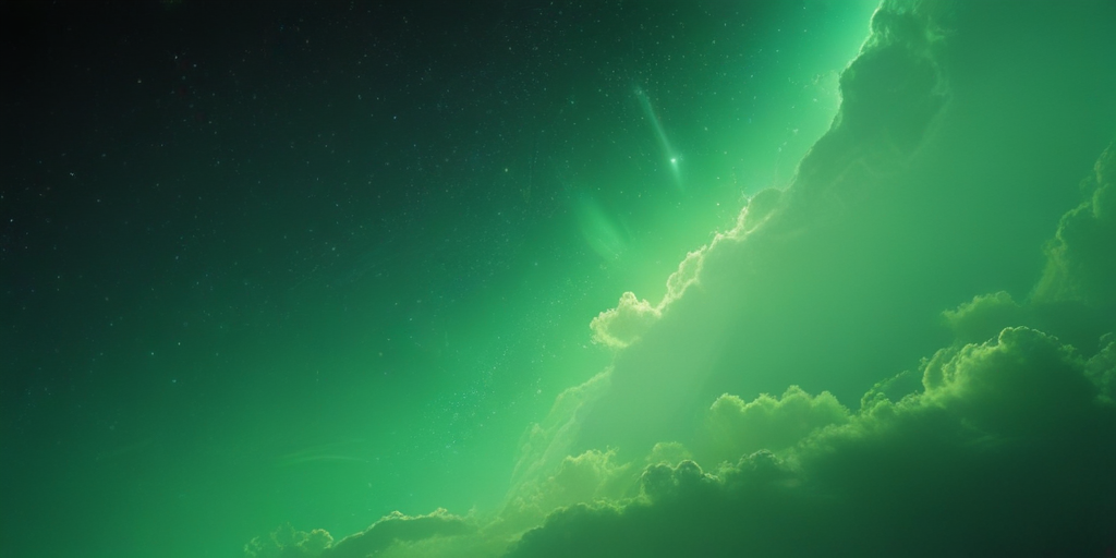 A Mystical Green Sky Illuminated by Stars and Ethereal Clouds Above