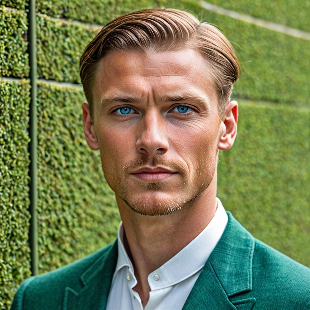 art deco style side of the head Danish male with light brown hair and ...