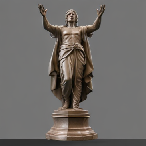 A Majestic Sculpture Depicting a Figure with Outstretched Arms in Worship.