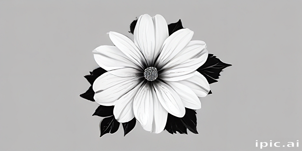 A Beautiful Monochrome Flower Surrounded by Delicate Leaves and Petals.